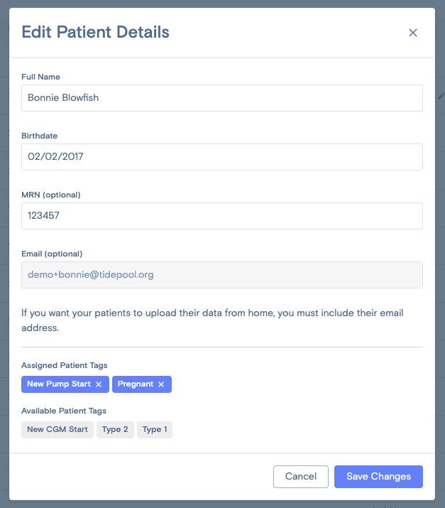 Assigning Tags to a Patient – Tidepool